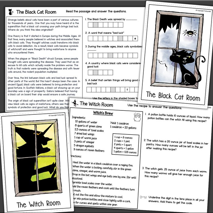 Haunted House Escape Room 5th Grade Halloween Math and Reading - Fishyrobb