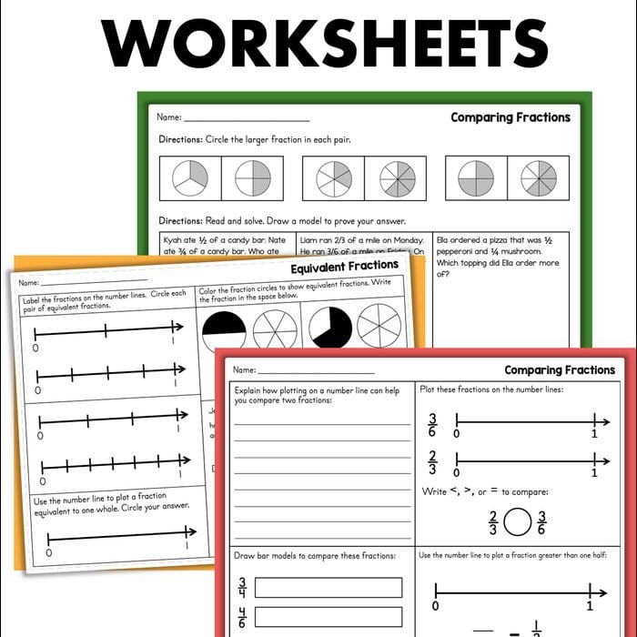 Comparing Fractions Worksheets Posters Task Cards - Fishyrobb